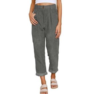 Generic Pantalon taille haute pour femme - Pantalon d&eacute;contract&eacute; taille haute en velours c&ocirc;tel&eacute; avec poches Pantalon tendance pour lautomne et le quotidien, gr