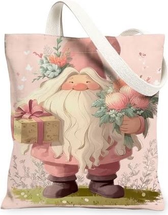 Generic Sacs fourre-tout en toile motif floral P&egrave;re No&euml;l, sacs d&eacute;picerie r&eacute;utilisables, vintage, l&eacute;gers, lavables &agrave; l&eacute;paule S, p&ecirc;che, 13x15 Inch