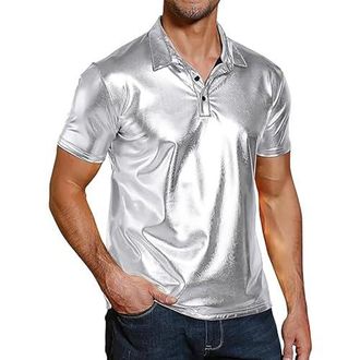 Generic T-shirt &agrave; paillettes pour homme - Chemise disco des ann&eacute;es 70 et 80 - Costume de f&ecirc;te &agrave; th&egrave;me hippie - Nouvel An - Carnaval - Dor&eacute; - Manches courtes -