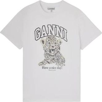 Ganni Femme, Tops, Blanc, Taille: 38 FR Leopard Relaxed T Shirt