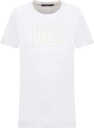 Dolce & Gabbana Femme, Tops, Blanc, Taille: 36 FR T-shirt blanc avec logo patch