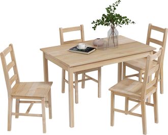 HOMCOM Essgruppe Esstisch mit 4 St&uuml;hlen Platzsparend Esszimmergruppe Sitzgruppe K&uuml;chentisch-Set f&uuml;r Esszimmer, K&uuml;che Natur