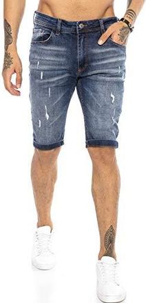 Red Bridge Shorts Denim Jeans Courts pour Hommes Design Détruit Style Utilisé Bleu W28