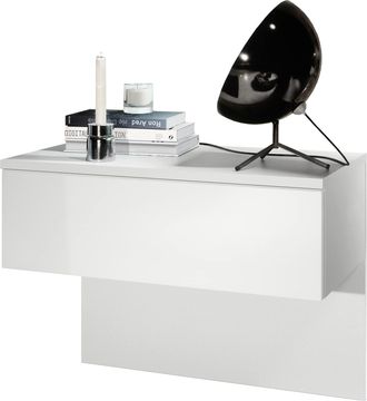Vladon Nachttisch Sleep, Made in Germany, Nachttischschrank mit Schublade zur Wandmontage, Wei&szlig; matt/Wei&szlig; matt (60 x 46 x 35 cm)