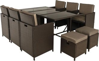 Best Mobilier Tao - zusammenschiebbare essgruppe f&uuml;r 10 personen - braunes rattan - taupefarbene kissen - glasplattentisch + schutzh&uuml;lle - braun