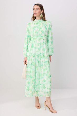Trendyol Modest Damen Gr&uuml;n Gebl&uuml;mt Maxi Lang Casual Skater Modest Kleider