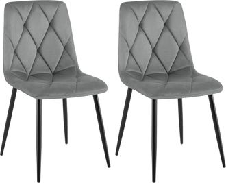 Clp Esszimmerstuhl 2er Set Clairton, Küchenstuhl gepolstert mit gestepptem Bezug, mit schwarzem Metallgestell, bis 150 kg belastbar, Farbe:dunkelgrau, Mat