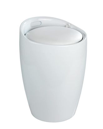 WENKO Badhocker Mod. Canaro mit Sitzpolster aus wei&szlig;em Lederimitat und 20 Litern Stauraum &Oslash; 36 x 50,5 cm Farbe Wei&szlig; belastbar bis 120 kg