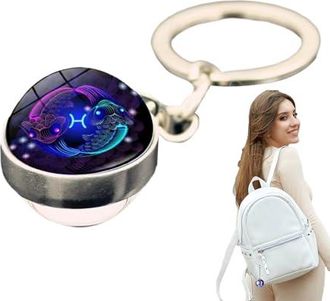 Generic Porte-cl&eacute;s constellation - Pendentif boule de verre lumineuse, breloque double face en de zinc, effet phosphorescent | Horoscope d&eacute;coration sac &agrave; main