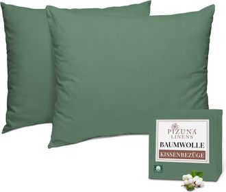 Pizuna Baumwolle kissenbez&uuml;ge 70x90 Packung mit 2 Hecke Gr&uuml;n, 400er Fadenzahl 100% langstapeliger Baumwolle Kissenbezug aus weichem Satin (Hecke Gr&uuml;n Kissenb