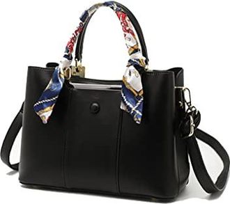 Generic Sac &agrave; main en cuir v&eacute;ritable pour femme avec poign&eacute;e sur le dessus et sac &agrave; main Grand sac &agrave; bandouli&egrave;re fourre-tout pour femme, Noir, Large