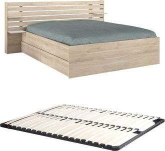 Vente-Unique Lit 160 x 200 cm avec rangements - Coloris : Naturel + Sommier - TENALIA II