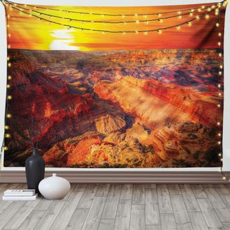 Abakuhaus Schlucht Wandteppich, Grand Canyon Horizont, aus Weiches Mikrofaser Stoff Waschbar ohne Verblassen Digitaldruck, 150 x 110 cm, Orange