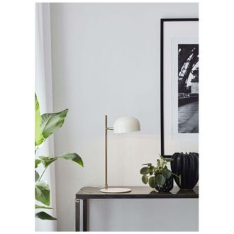 Marksl&ouml;jd Lampe de table POSE Laiton bross&eacute; et blanche 1 ampoule