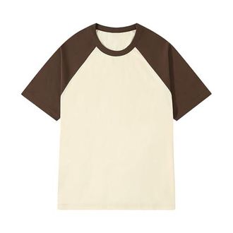 Generic T-shirt Homme Patchwork Col Rond T-shirt Contraste de Couleur R&eacute;tro &Eacute;paule Lourde T-Shirt Couleur Pure L&acirc;che Manches Courtes, marron, 3XL