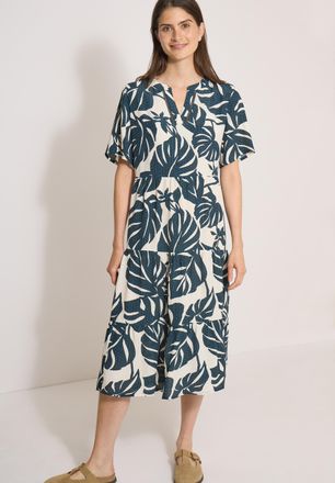 Cecil Midikleid CECIL, Damen, Gr. XXL (46), US-Gr&ouml;&szlig;en, blau (palm breeze gr&uuml;n), Stoff, 100% Viskose, gemustert, normal wadenlang, Rundhals, elastischer Bund