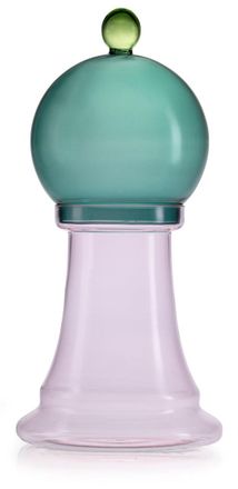 IVV borosilicate glass container chess pink+peacock green lid/fern green h-33-5 cm
