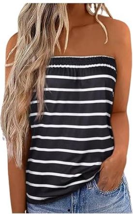 Generic Haut bandeau long sexy pour femme 2025 sans bretelles &agrave; rayures tendance haut tube sortie ample &eacute;paules d&eacute;nud&eacute;es bustier vacances &eacute;lastique &eacute;paules d&eacute;