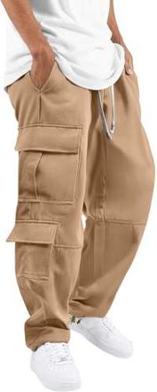 Generic Pantalon de surv&ecirc;tement baggy contrast&eacute; passepoil&eacute; surdimensionn&eacute; pantalon cargo unisexe d&eacute;contract&eacute;, kaki, XXL