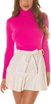 Koucla Pull basique en tricot c&ocirc;tel&eacute; &agrave; col roul&eacute;, Rose, taille unique