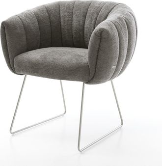 DELIFE Esszimmerstuhl Jada-Flex Boucl&eacute; Soft Schlamm Kufengestell Edelstahl Taschenfederkern, Esszimmerst&uuml;hle