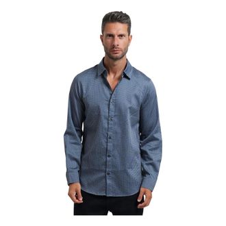 A|X Armani Exchange Chemise tiss&eacute;e satin&eacute;e &agrave; imprim&eacute; manches longues - Homme - Chemises - Bleu - Taille: S