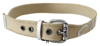 Costume National Womens Beige Cotton Rustic Logo Buckle Belt