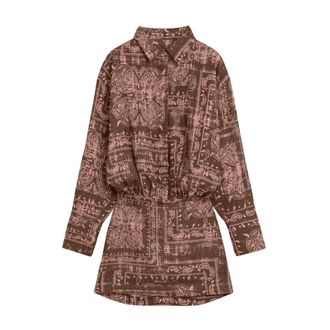 A Paper Kid Femme, Robes, Brun, Taille: 38 FR Robe chemise en m&eacute;lange de lin &agrave; imprim&eacute; bandana