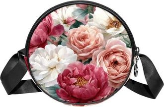 Generic Petit sac &agrave; bandouli&egrave;re rond pour femme, motif floral aquarelle avec fermeture &eacute;clair, bretelles r&eacute;glables, sac &agrave; main rond d&eacute;contract&eacute; pour femmes et