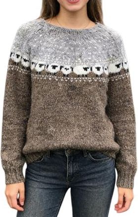 Generic Pull tricot&eacute; vintage &agrave; col rond et manches longues pour femme Motif Fair Isle, F, 4XL