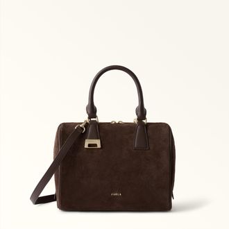 Furla Olivia Boston-tasche S Toni Cioccolato Braun Wildleder + Sidney-kalbsleder Damen