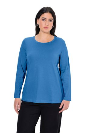 Ulla Popken Damen gro&szlig;e Gr&ouml;&szlig;en &Uuml;bergr&ouml;&szlig;en Plus Size bis 64, Oberteil, Langarmshirt, Basic, Langarm, Rundhalsausschnitt, Kornblume 46+ 646801732-46+