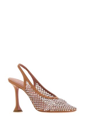 Amina Muaddi Womens Embellished Mesh Dolly Pumps Lattewhite Scarpe Con Tacco High Heel Shoes