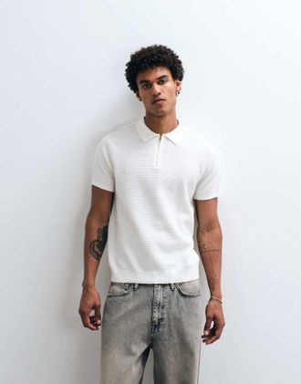 Capo Polo zipp&eacute; &agrave; petit motif carr&eacute; - Blanc cass&eacute;