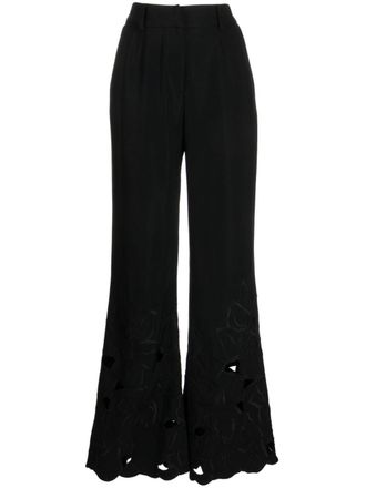 Elie Saab pantalon brod&eacute; &agrave; coupe &eacute;vas&eacute;e - Noir