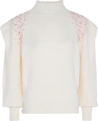 Faina Pullover mit Perlen Damen Wollwei&szlig;