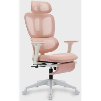 Elle Chaise de Bureau Ergonomique en Maille avec Repose-Pieds R&eacute;tractable, Dossier Double, Soutien Lombaire et Accoudoirs 4D rose