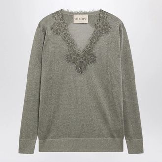 Valentino Lurex-Pullover mit Spitze - - Sweatshirts & Hoodies - Damen - Grau - M