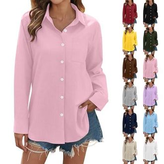 Generic Chemisier en coton et lin pour femme - Chemises en duvet de couleur pure, chemisier &agrave; col polyvalent, chemisier basique uni, confortable, doux, printe