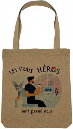 Fabulous Sac Shopping Tote Bag Aspect Lin - Les Vrais H&eacute;ros - Graphiste M&eacute;tier Digital Designer Sac de Courses Toile Epaisse 360g Beige Naturel Cabas Port&eacute; Epa