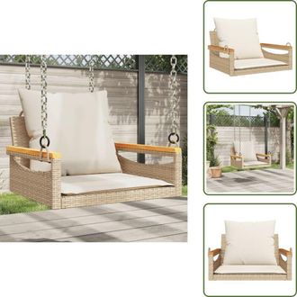 vidaXL Balancelle avec coussins beige 63x62x40 cm r&eacute;sine tress&eacute;e - Balancelle De Jardin - Banc De Jardin - Chaise Suspendue - Fauteuil Suspendu - Mobilier