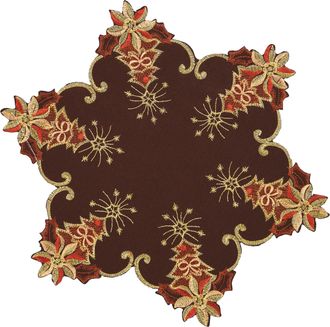 Hossner Tischdecke Weihnachten Stern Weihnachtsstern Gold Bestickt Deckchen Weihnachtstischdecke Weihnachtsdekoration Stoff Waschbar (30 cm (Rund))