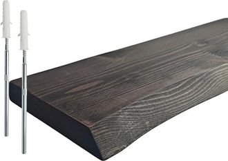 Relaxdays Wandregal, Baumkante, HBT: 3x100x22 cm, rustikales Schweberegal, K&uuml;che, Wandbrett Massivholz, Kiefer, schwarz