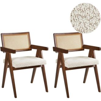 Beliani Lot de 2 Chaises de Salle &agrave; Manger en Boucl&eacute; Cadre en Bois dH&eacute;v&eacute;a Meuble de Cuisine Marron Fonc&eacute; et Beige Clair Ava