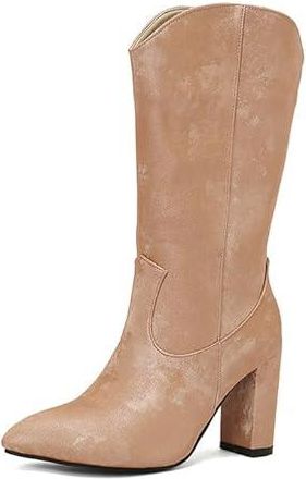 Generic Vinatge - Chaussures de cowgirl occidentales larges &agrave; enfiler au genou - Bout pointu - Talon &eacute;pais - Pour femme, rose, 39.5 EU