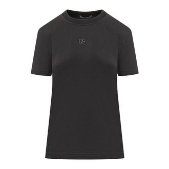 Dolce & Gabbana Logo-Stickerei T-Shirt mit Rundhalsausschnitt - - Tops - Damen - Schwarzk - M