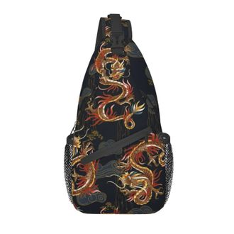 AOOEDM Dragon Black Sling Crossbody Rucksack Umhängetasche für Männer Frauen Reisen Wandern Daypack Coole Crossbody Umhängetasche