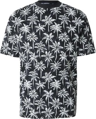 Karl Lagerfeld Homme, Tops, Noir, Taille: XL T-shirt &agrave; imprim&eacute; palmiers et monogramme