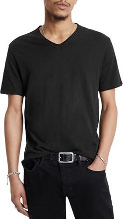 John Varvatos Miles Short Sleeve Slub V-Neck with Cut Raw Edge T-Shirt, Noir, S Homme