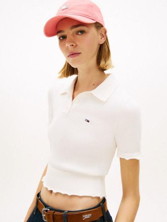 Tommy Jeans Strickpullover TJW LETTUCE POLO SWEATER Kurzarm mit Kr&auml;uselsaum